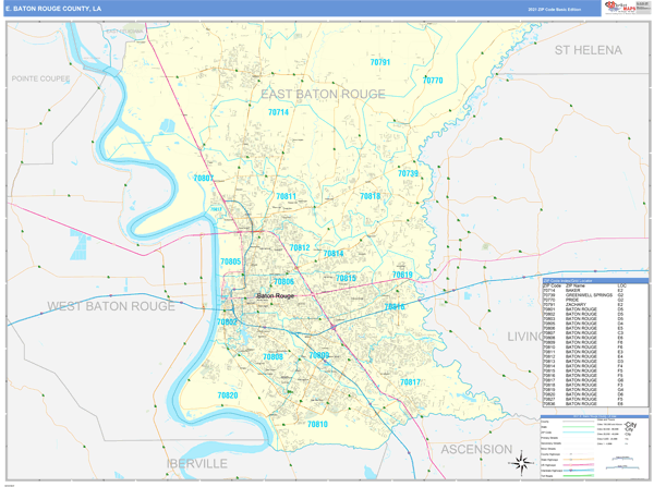 E. Baton Rouge County, LA Wall Map Basic Style by MarketMAPS