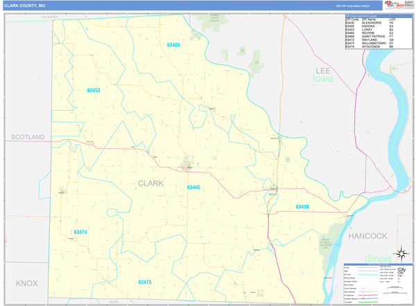 Clark County, MO Zip Code Wall Map Basic Style by MarketMAPS