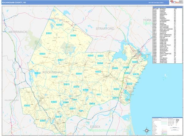 Rockingham County, NH Zip Code Wall Map Basic Style by MarketMAPS