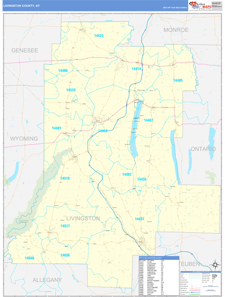 Livingston County, NY Zip Code Wall Map Basic Style by MarketMAPS
