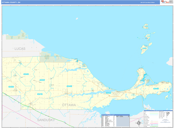 Ottawa County, OH Zip Code Wall Map Basic Style by MarketMAPS