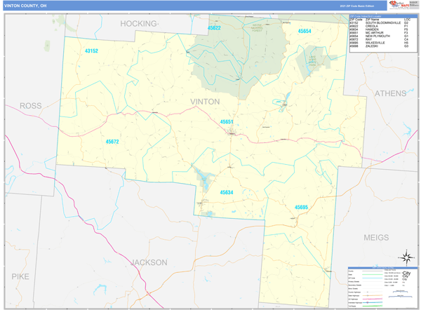 Vinton County, OH Wall Map Basic Style by MarketMAPS