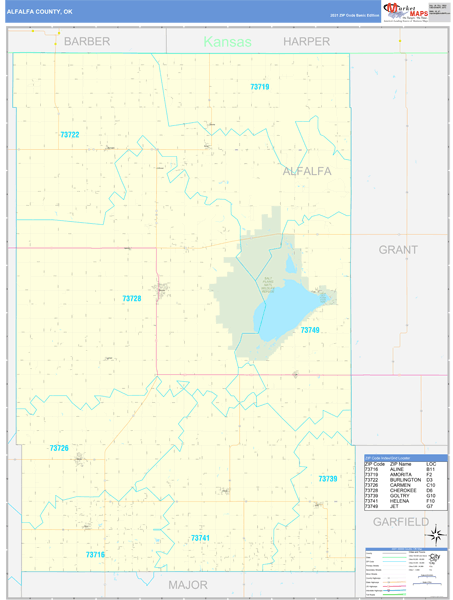 Alfalfa County, OK Zip Code Wall Map Basic Style by MarketMAPS