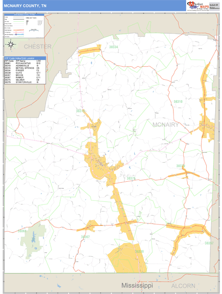 McNairy County, TN Zip Code Wall Map Basic Style by MarketMAPS