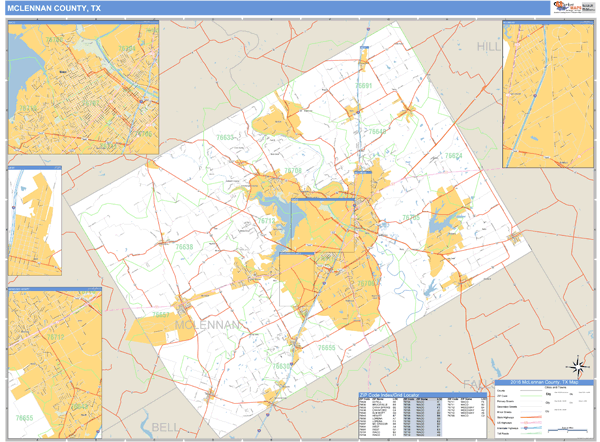 McLennan County, TX Zip Code Wall Map Basic Style by MarketMAPS