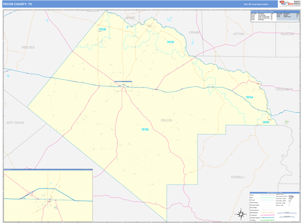 Pecos County, TX Zip Code Wall Map Basic Style by MarketMAPS
