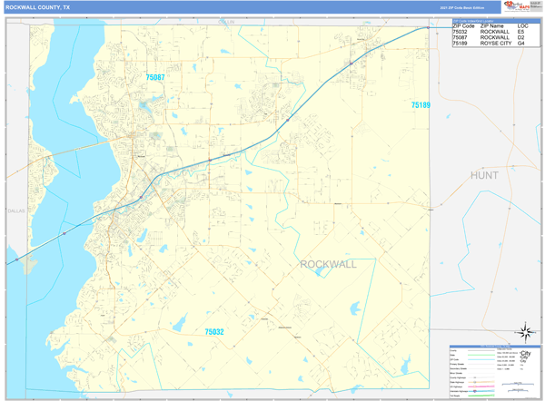 Rockwall County, TX Zip Code Wall Map Basic Style by MarketMAPS