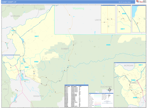 Summit County, UT Zip Code Wall Map Basic Style by MarketMAPS