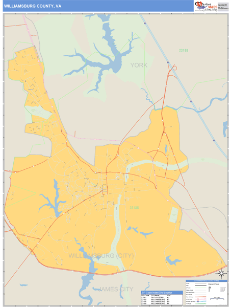 Williamsburg County, VA Zip Code Wall Map Basic Style by MarketMAPS