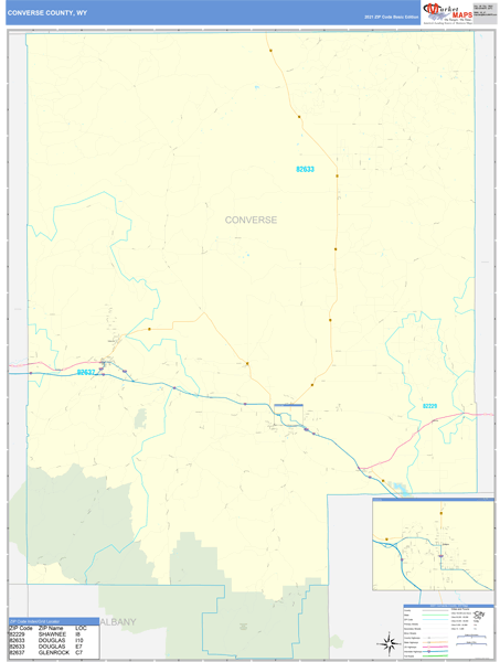 Converse County, WY Zip Code Wall Map Basic Style by MarketMAPS