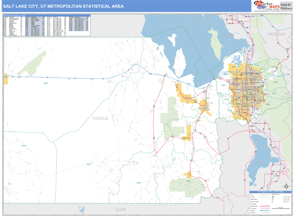 Salt Lake City, UT Metro Area Wall Map Basic Style by MarketMAPS