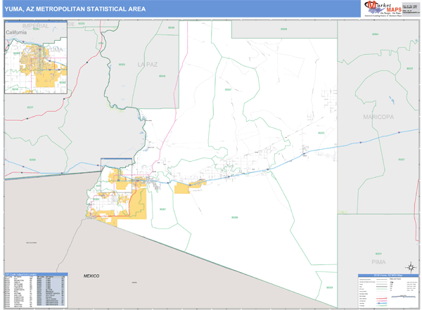 Yuma, AZ Metro Area Wall Map Basic Style by MarketMAPS