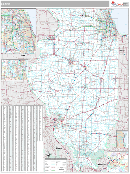 Illinois Wall Map Premium Style by MarketMAPS