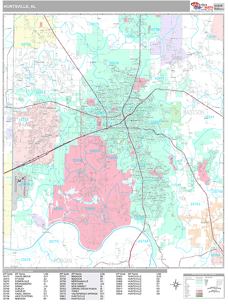 Huntsville Alabama Wall Map (Premium Style) by MarketMAPS