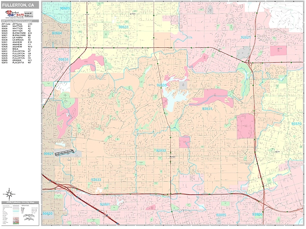 Fullerton California Wall Map (Premium Style) by MarketMAPS