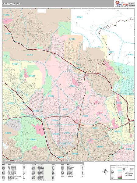 Glendale California Wall Map (Premium Style) by MarketMAPS