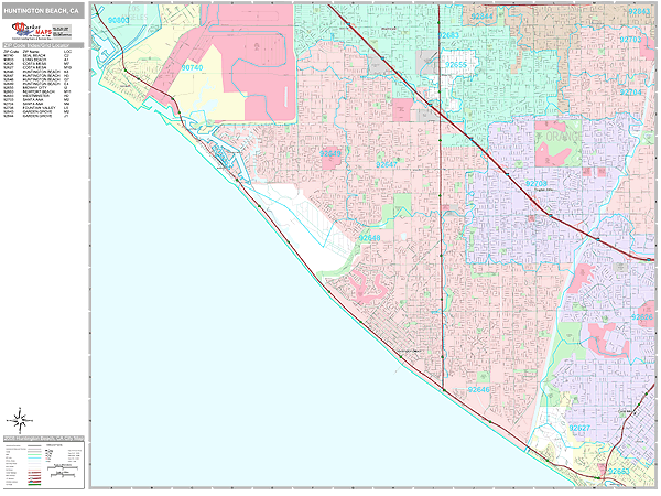 Huntington Beach California Wall Map (Premium Style) by MarketMAPS