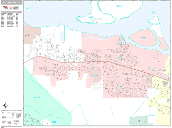 Pittsburg California Wall Map (Premium Style) by MarketMAPS
