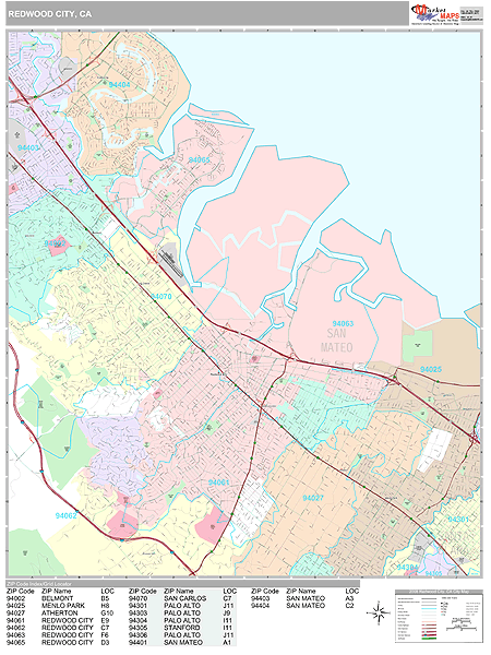 Redwood City California Wall Map Premium Style By Marketmaps