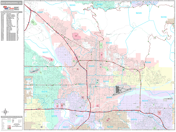 San Bernardino California Wall Map (Premium Style) by MarketMAPS