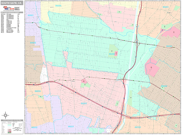 South Gate California Wall Map (Premium Style) by MarketMAPS