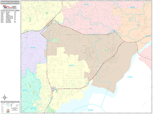 Spring Valley California Wall Map (Premium Style) by MarketMAPS