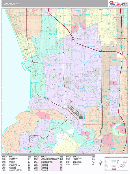 Torrance California Wall Map (Premium Style) by MarketMAPS
