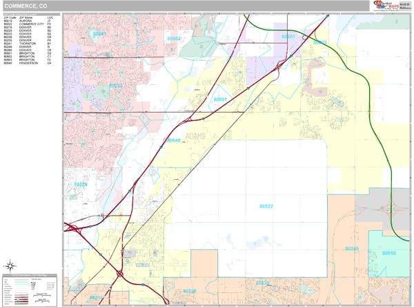 Commerce City Colorado Wall Map (Premium Style) by MarketMAPS