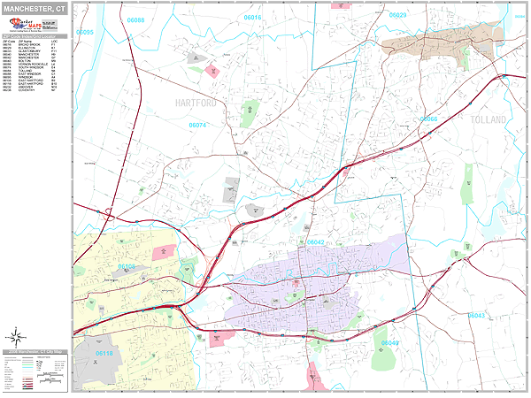 Manchester Connecticut Wall Map (Premium Style) by MarketMAPS