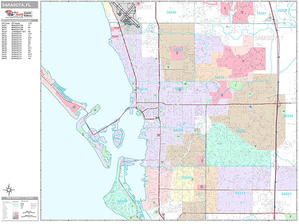 Sarasota Florida Wall Map (Premium Style) by MarketMAPS