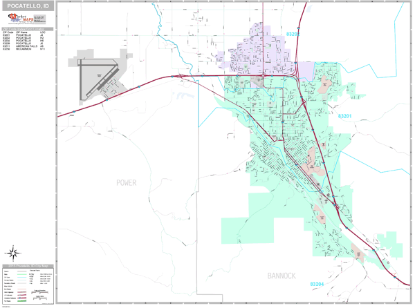 Pocatello Idaho Wall Map (Premium Style) by MarketMAPS