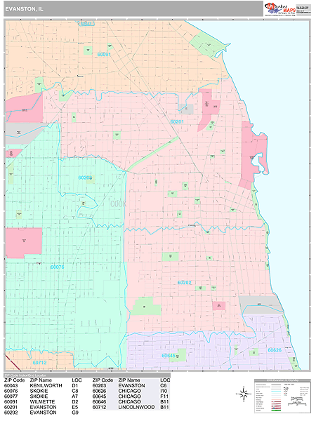 Evanston Illinois Wall Map (Premium Style) by MarketMAPS