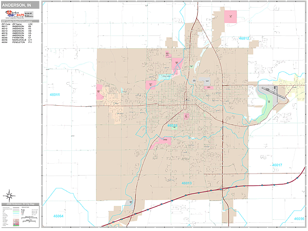 Anderson Indiana Wall Map (Premium Style) by MarketMAPS