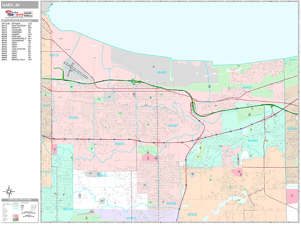 Gary Indiana Wall Map (Premium Style) by MarketMAPS