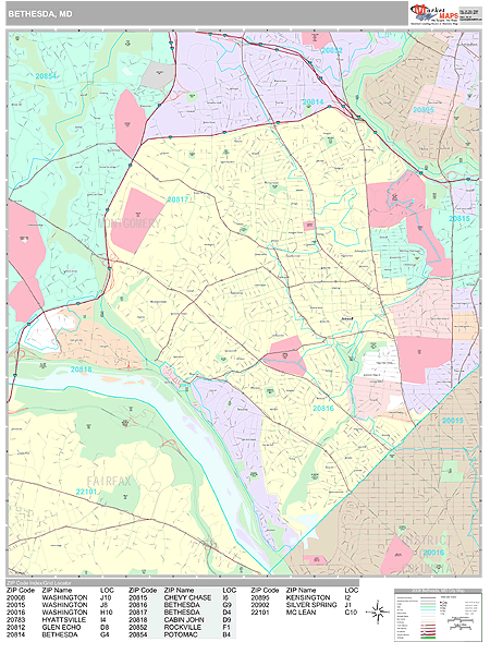 Bethesda Maryland Wall Map (Premium Style) by MarketMAPS