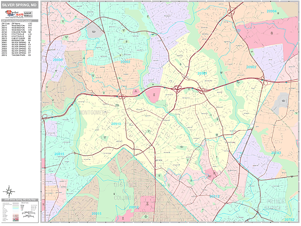 Silver Spring Maryland Wall Map (Premium Style) by MarketMAPS