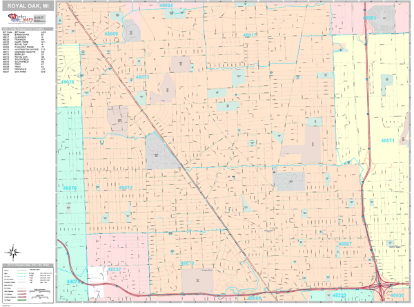 Royal Oak Michigan Wall Map (Premium Style) by MarketMAPS