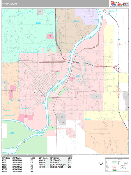 Saginaw Michigan Wall Map (Premium Style) by MarketMAPS
