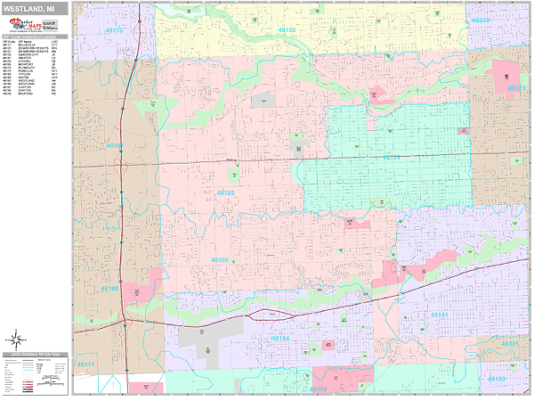 Westland Michigan Wall Map (Premium Style) by MarketMAPS