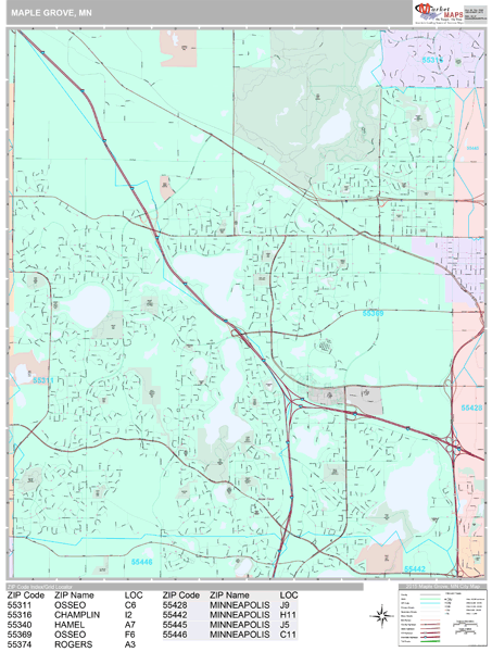 Maple Grove Minnesota Wall Map (Premium Style) by MarketMAPS