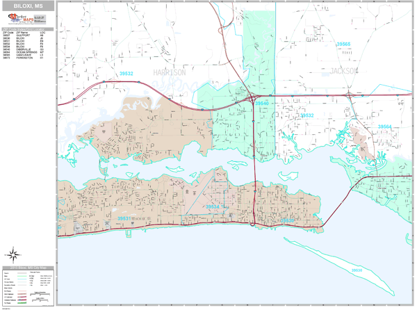 Biloxi Mississippi Wall Map (Premium Style) by MarketMAPS