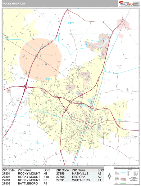 Rocky Mount North Carolina Wall Map (Premium Style) by MarketMAPS