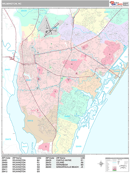 Wilmington North Carolina Wall Map (Premium Style) by MarketMAPS