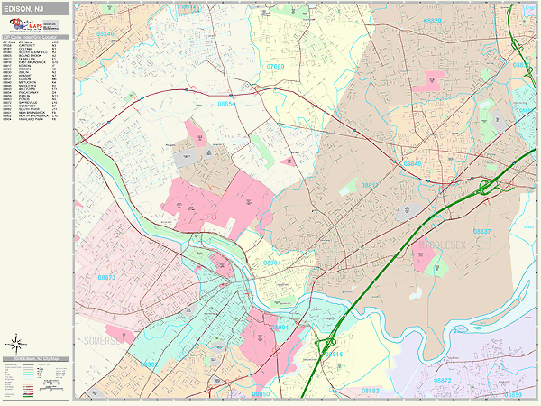 Edison New Jersey Wall Map (Premium Style) by MarketMAPS