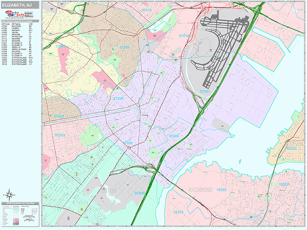 Elizabeth New Jersey Wall Map (Premium Style) by MarketMAPS