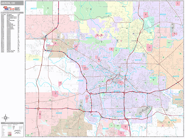 Akron Ohio Wall Map (Premium Style) by MarketMAPS