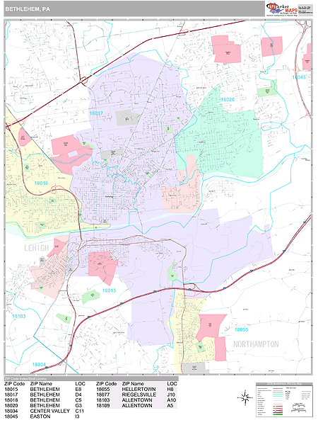 Bethlehem Pennsylvania Wall Map (Premium Style) by MarketMAPS