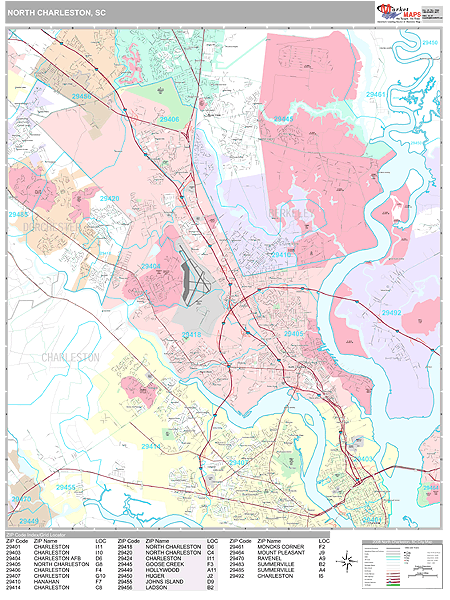 North Charleston South Carolina Wall Map (Premium Style) by MarketMAPS