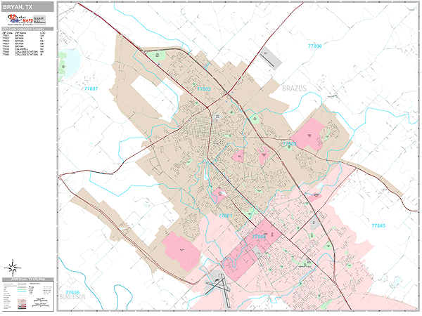 Bryan Texas Wall Map (Premium Style) by MarketMAPS