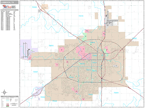Lubbock Texas Wall Map (Premium Style) by MarketMAPS